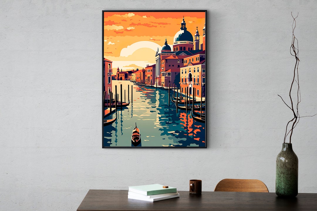 Venice Poster | Italy | Retro Venezia Wall Art | Vintage Design Gondola ...