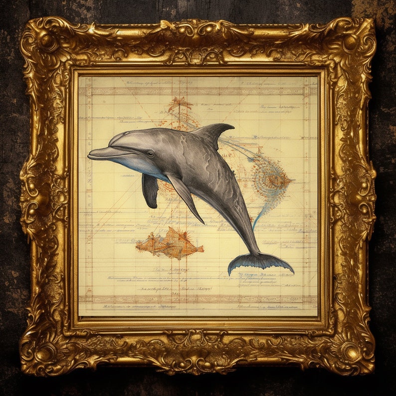 Dolphin | Fine Art | Ultra HD | Printable | Leonardo Davinci Style - Etsy