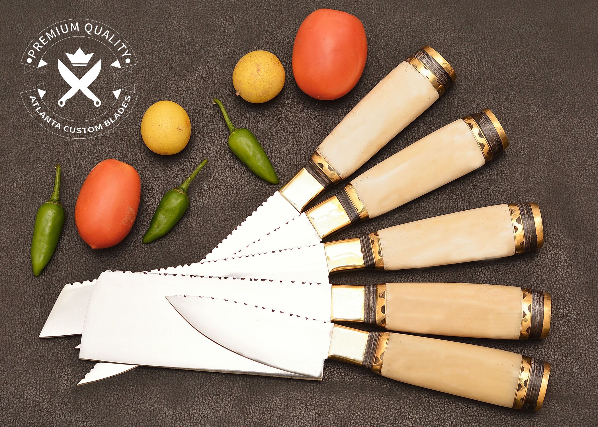 Japanese Style Kitchen Knives CHEF SET Handmade D2 Steel With Cow BONE ...