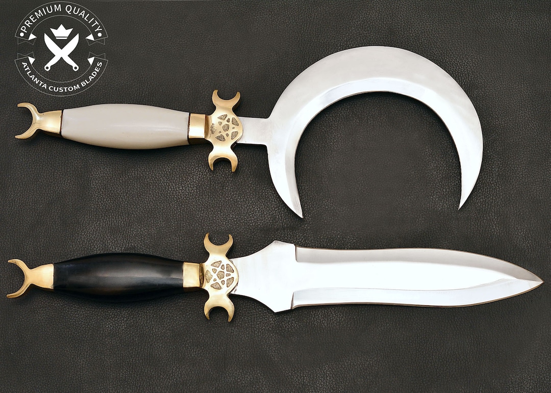 Handmade D2 Steel Crescent Moon Shaped Knife Straight Dagger Knives Set ...