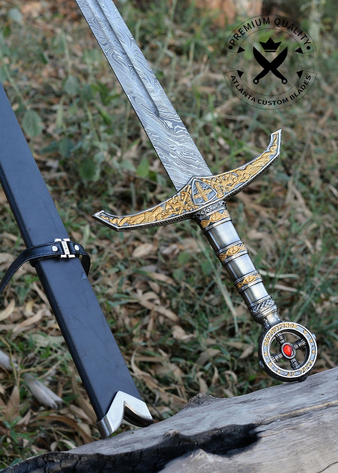 Handmade Luxury Gold Cross Medieval Fantasy Collectible Sword Detailed ...