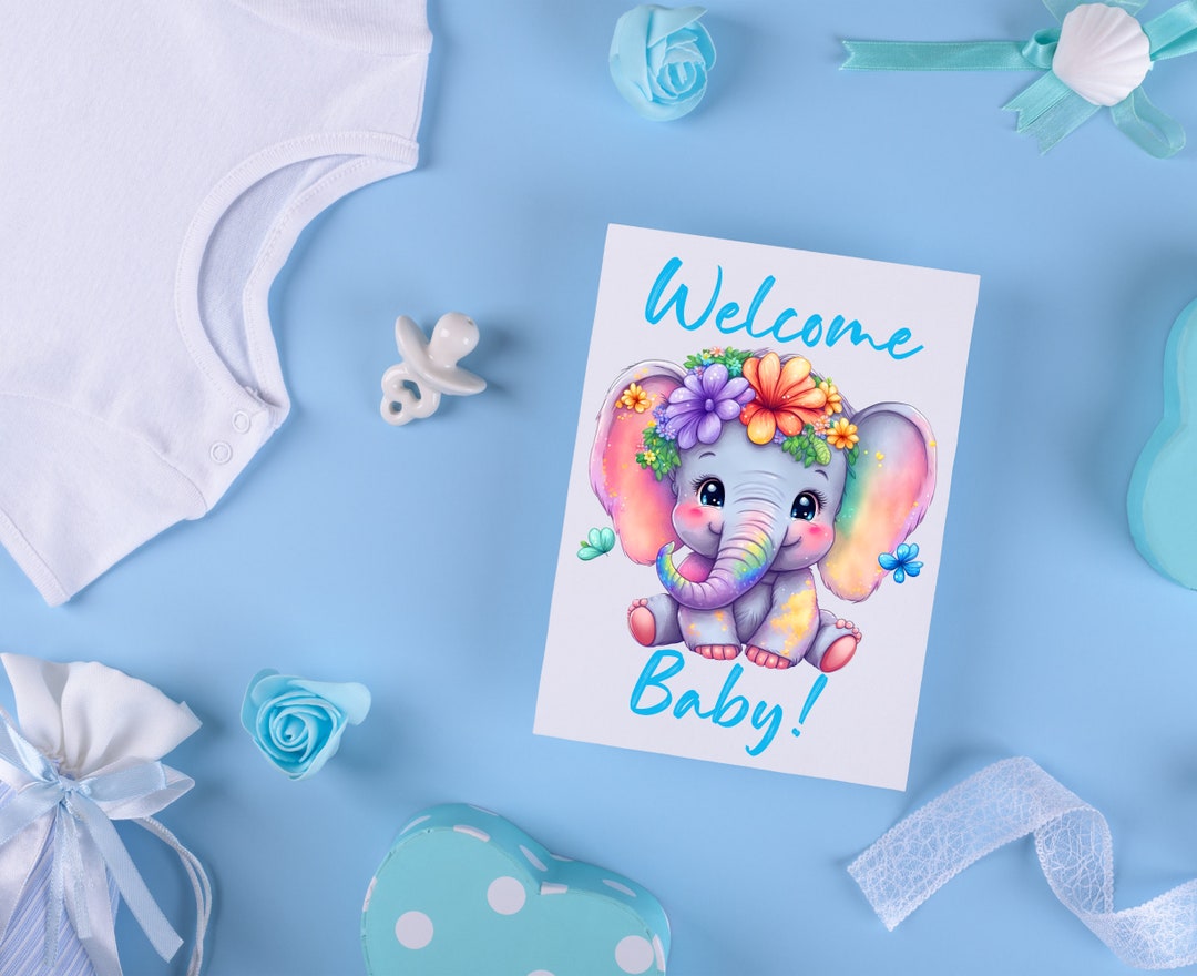 Adorable 'welcome Baby' Elephant Card for Boys - Etsy
