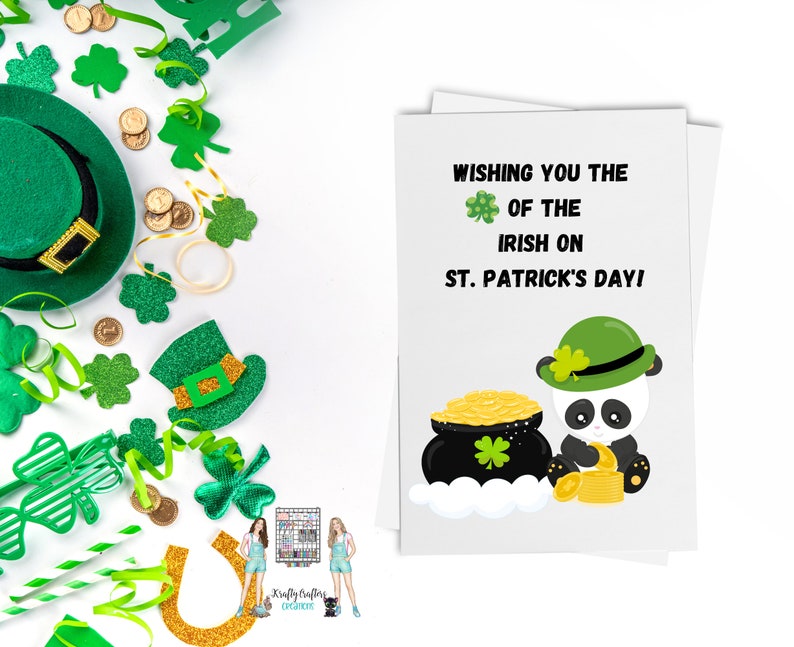 Luck of the Irish St. Patrick's Day Card Cute Panda With Pot of Gold ...