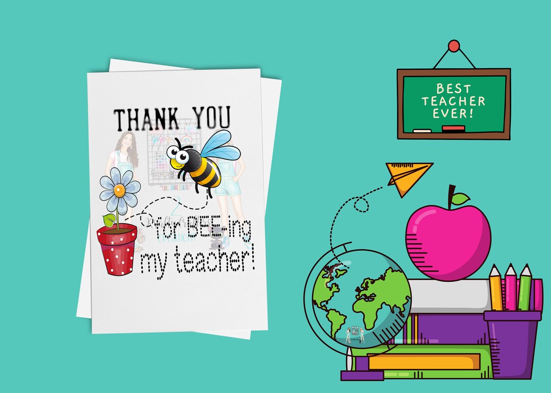 Bee Teacher Thank You Card - Cute Bee & Flower Appreciation Note ...