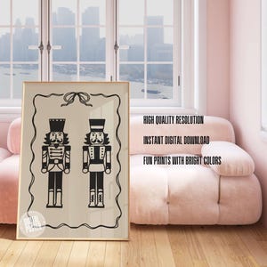 Neutral Nutcracker Wall Art, Black and White Christmas Print, Holiday ...