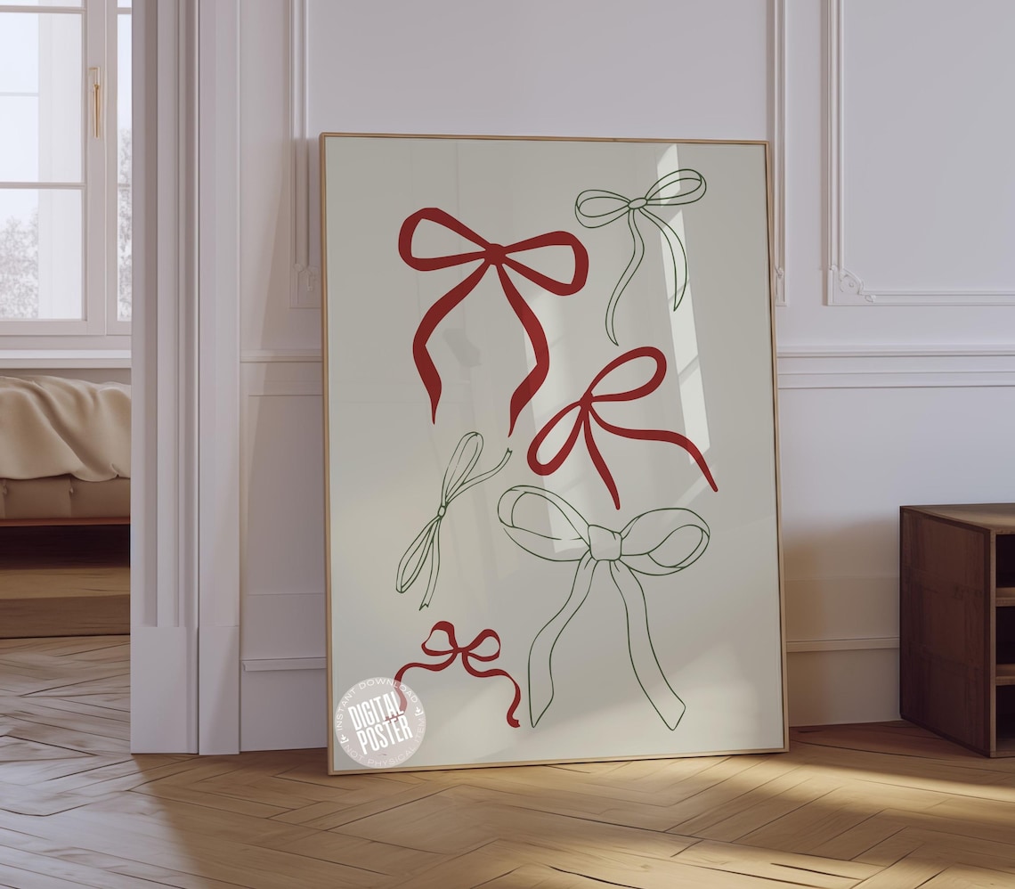 Xmas Bows Christmas Wall Art, Trendy Holiday Prints, Festive Xmas Bows ...