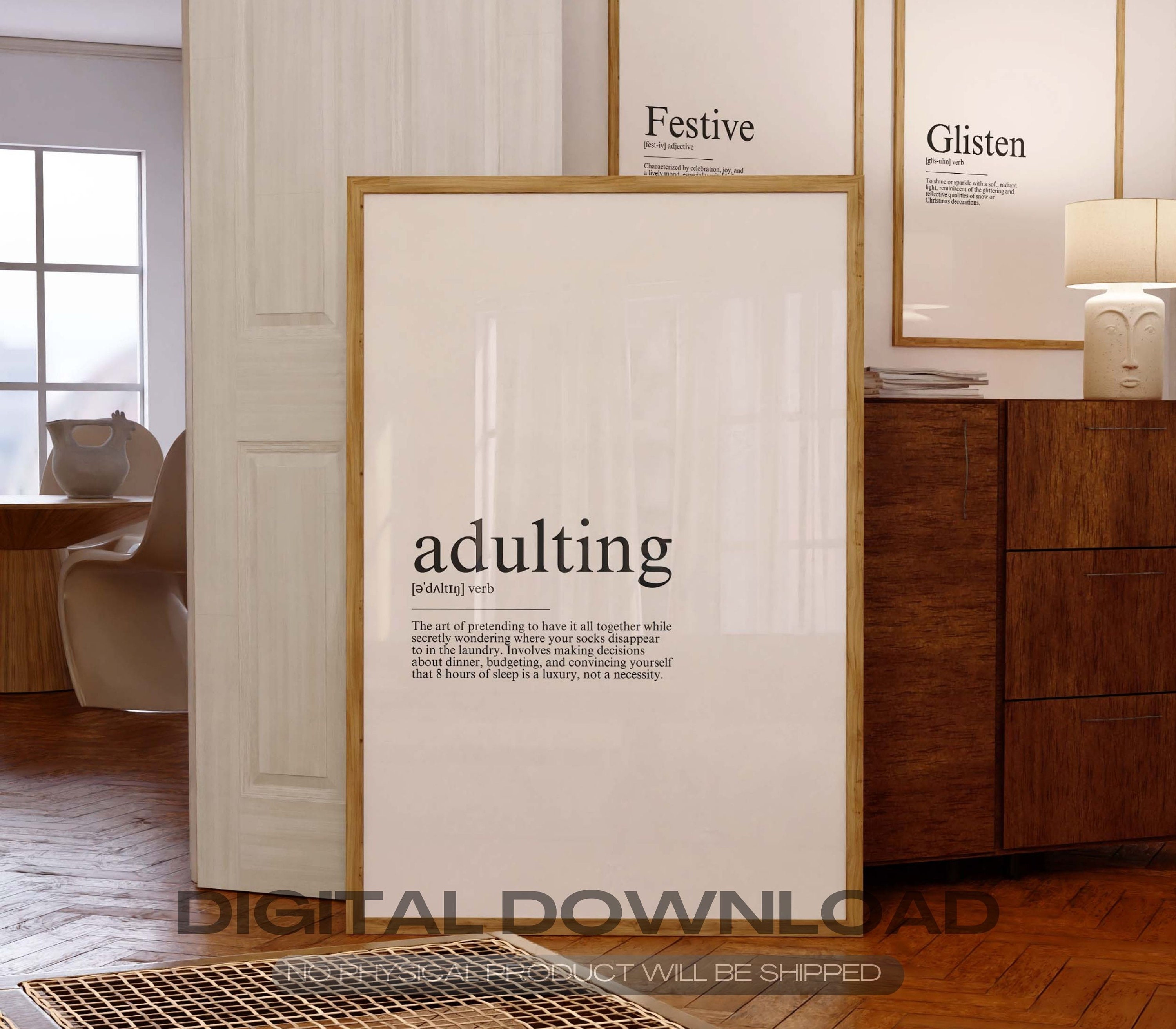 Adulting Definition Print, Dictionary Poster, Quote Wall Art, Adulting ...