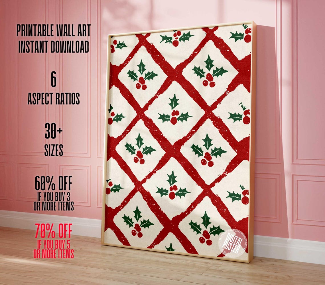 Mistletoe Wall Art, Christmas Wall Art, Cute Holiday Decor, Digital ...