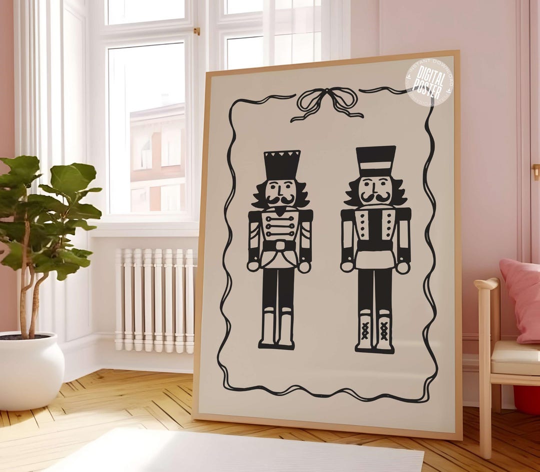 Neutral Nutcracker Wall Art, Black and White Christmas Print, Holiday ...