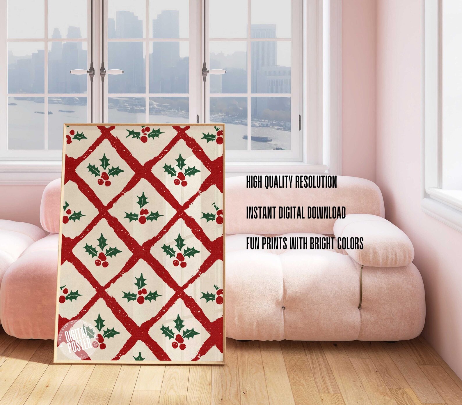 Mistletoe Wall Art, Christmas Wall Art, Cute Holiday Decor, Digital ...