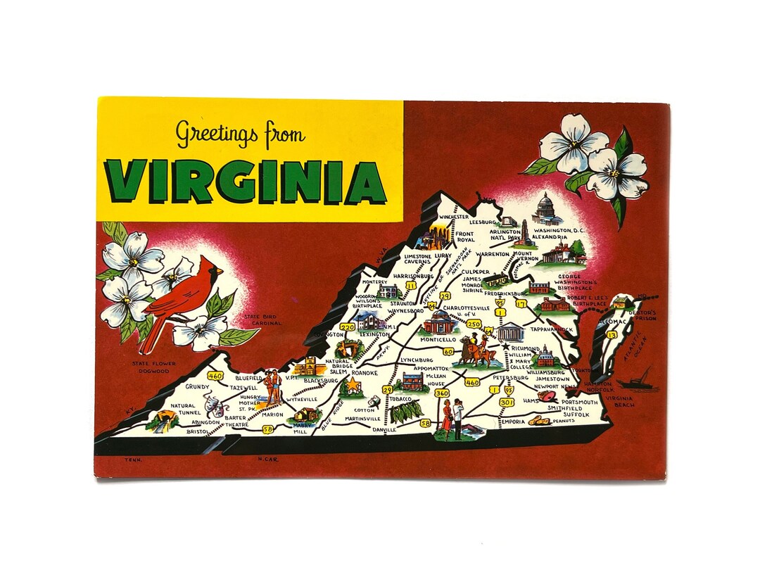 Vintage 1970s Greetings From Virginia Tourism Landmark Postcard - Old ...