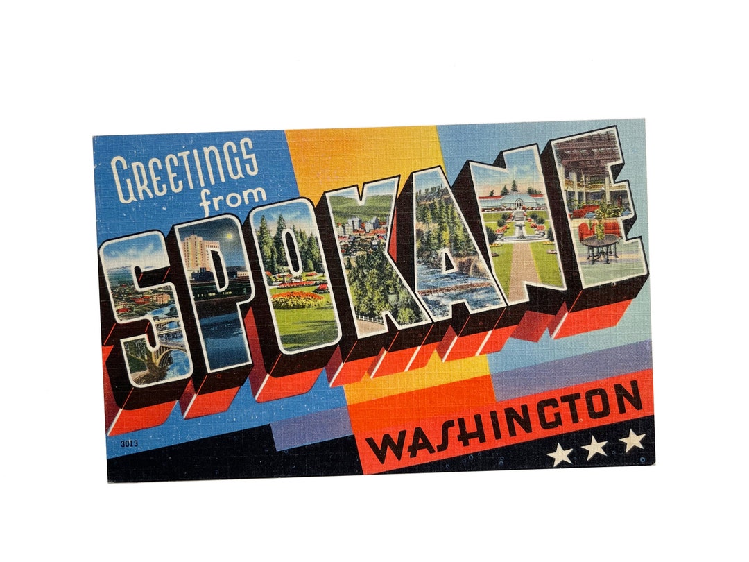 Vintage 1940s Greetings From Spokane Washington Large Letter Postcard ...