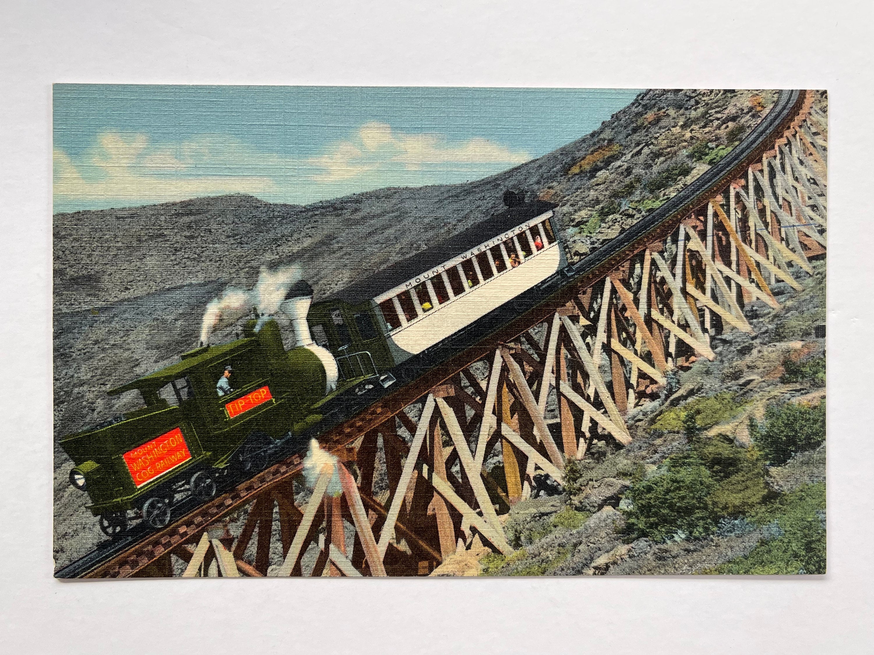 Vintage 1940s Linen Jacobs Ladder Train Postcard - Mt. Washington Cog ...