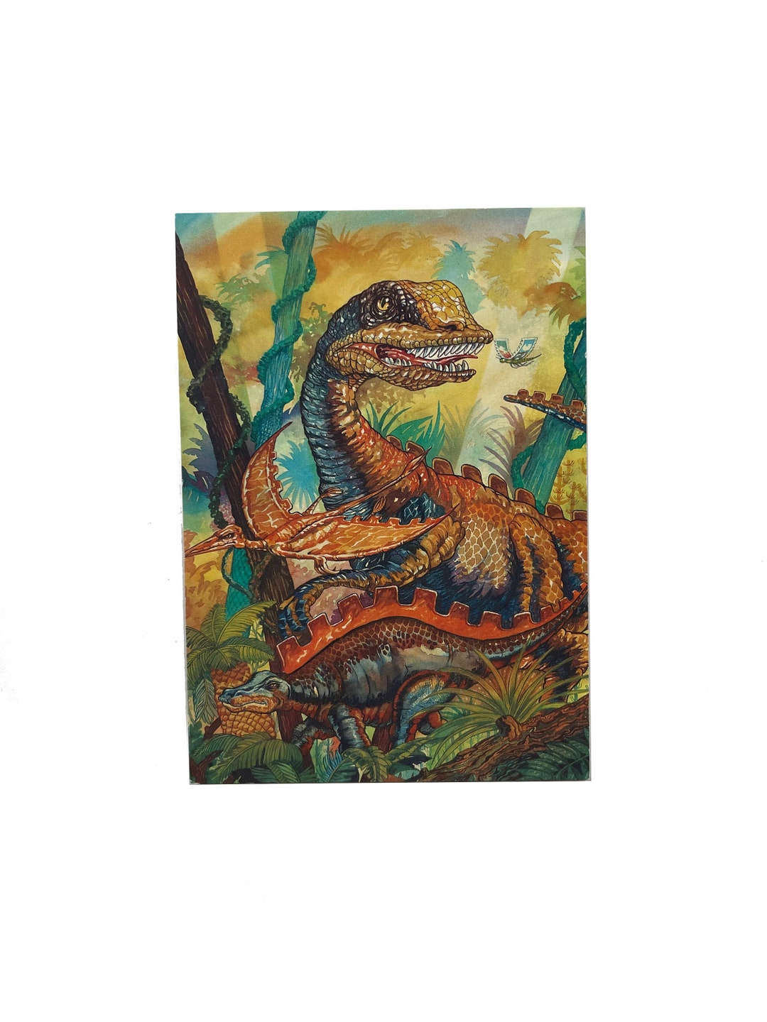 Vintage Colorful Postcard of Dinosaurs - Tyrannosaurus or Trex - Unused ...