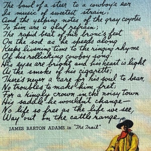 Vintage 1940s the Cowboy Poem the Trail by James Barton - Etsy