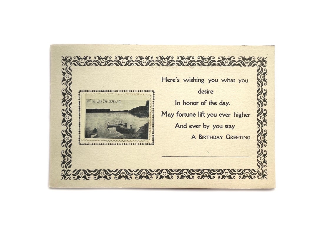 Antique 1910s Birthday Greeting Postcard - Boating of Loch Sheldrake ...