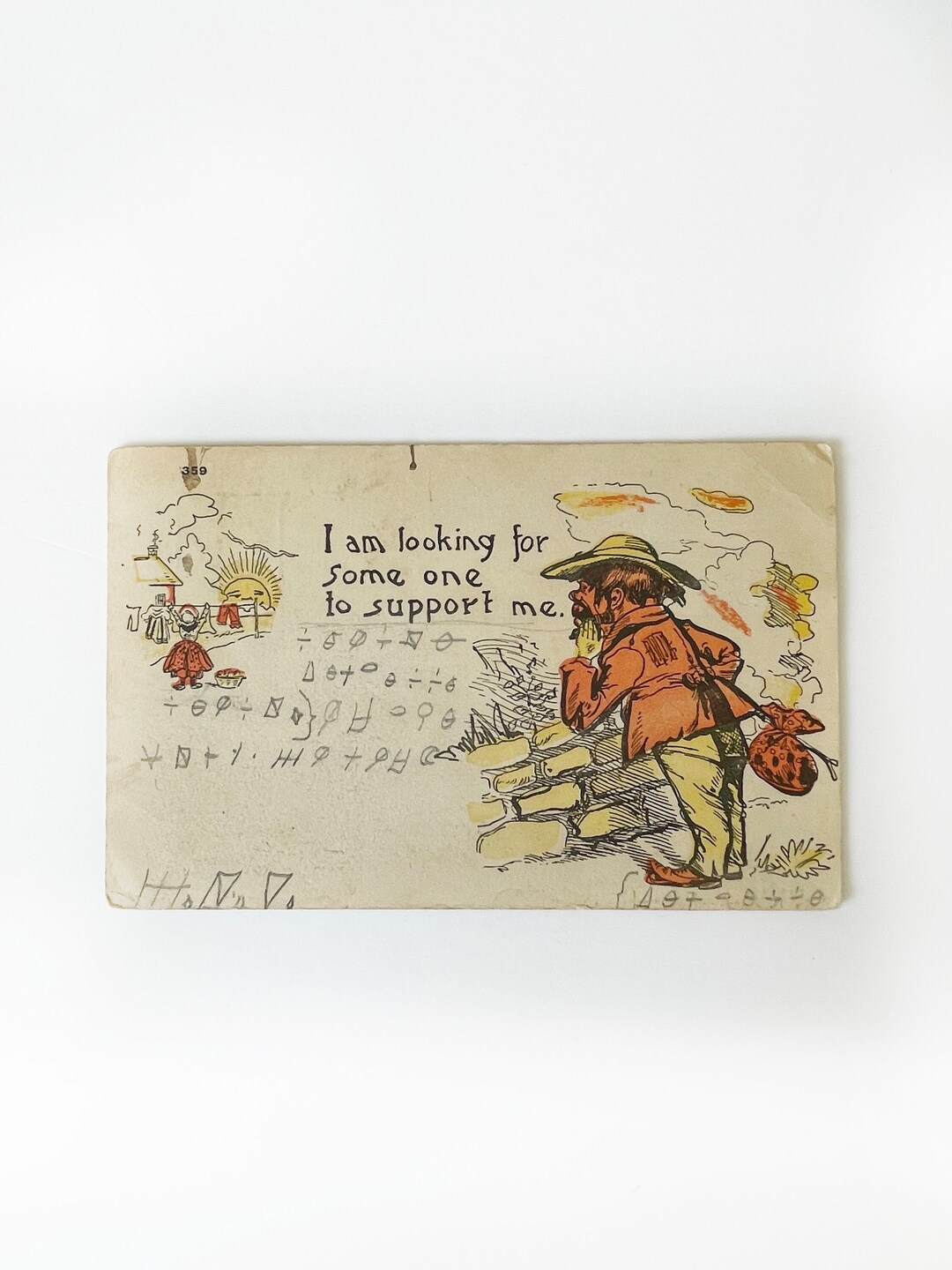 Vintage 1907 Comic Illustration of Hobo Post Card - Looking for Some ...