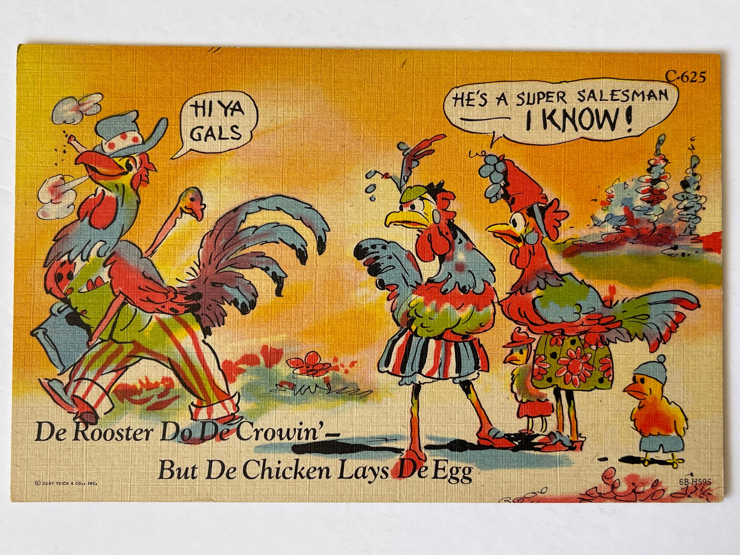 Vintage 1940s Unused Comic De Rooster De Chicken Post Card - Curt Teich ...