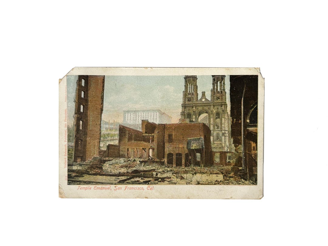 Antique 1906 Temple Emanuel - San Francisco Earthquake Destruction ...