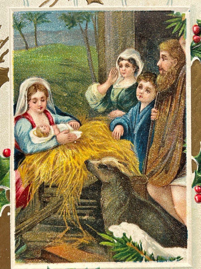 Antique 1900s Best Wishes for Christmas Nativity Scene Postcard - Used ...