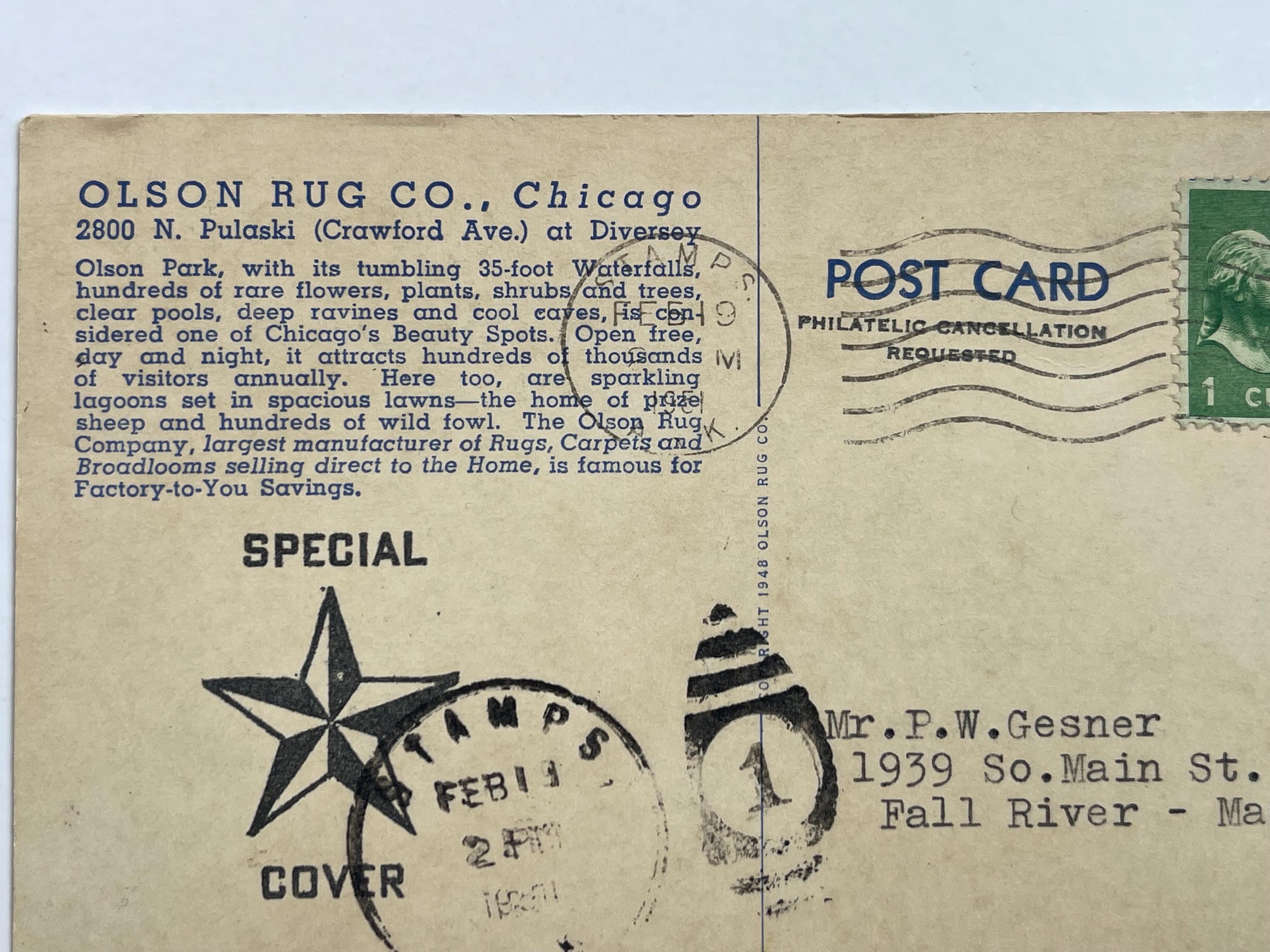 Vintage 1951 Olson Rug Co Postcard - Olson Park in Chicago Illinois ...