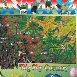 Vintage 2001 Montana - Big Sky Country Map Postcard - Facts and Tourism ...