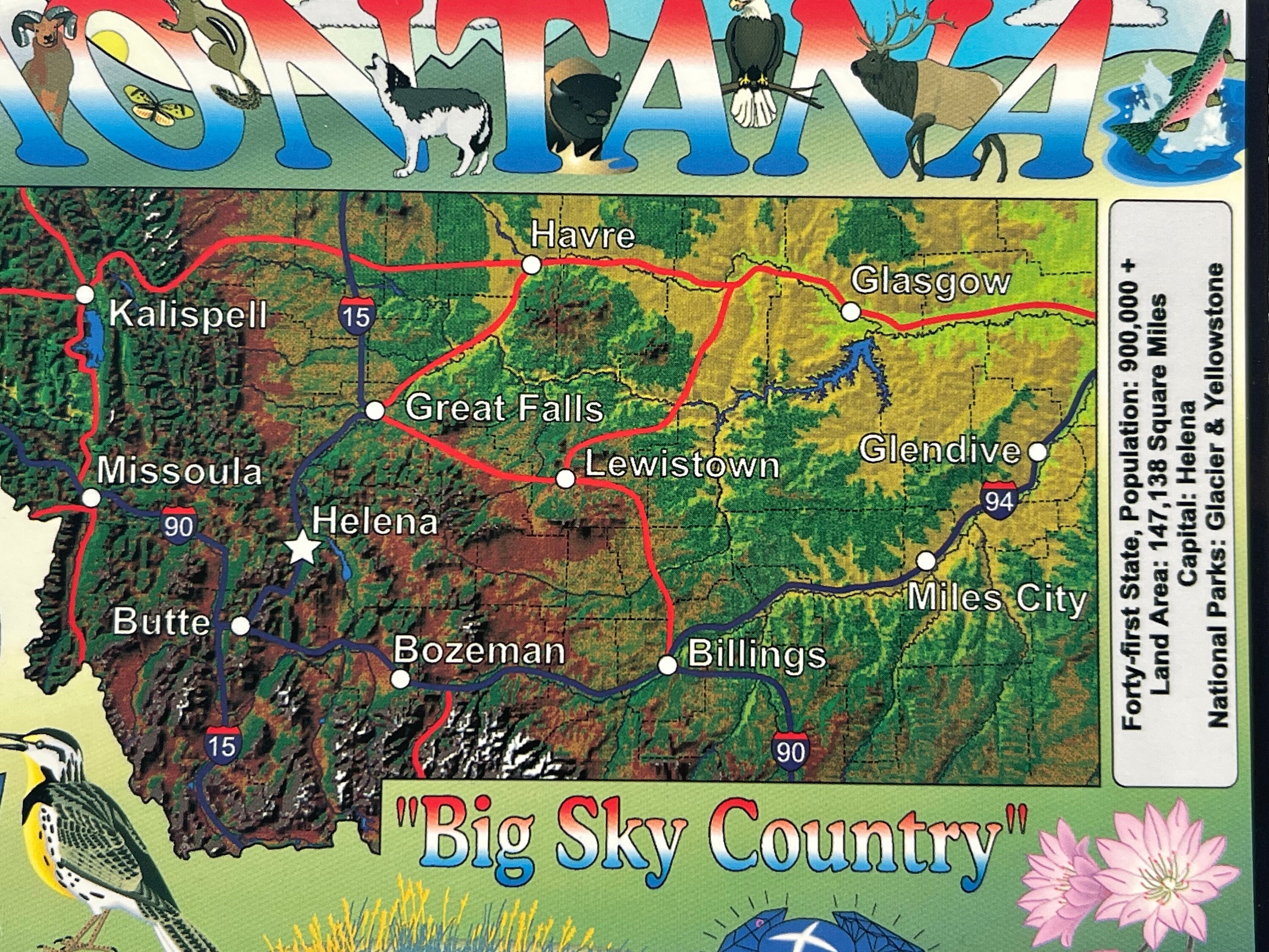 Vintage 2001 Montana - Big Sky Country Map Postcard - Facts and Tourism ...