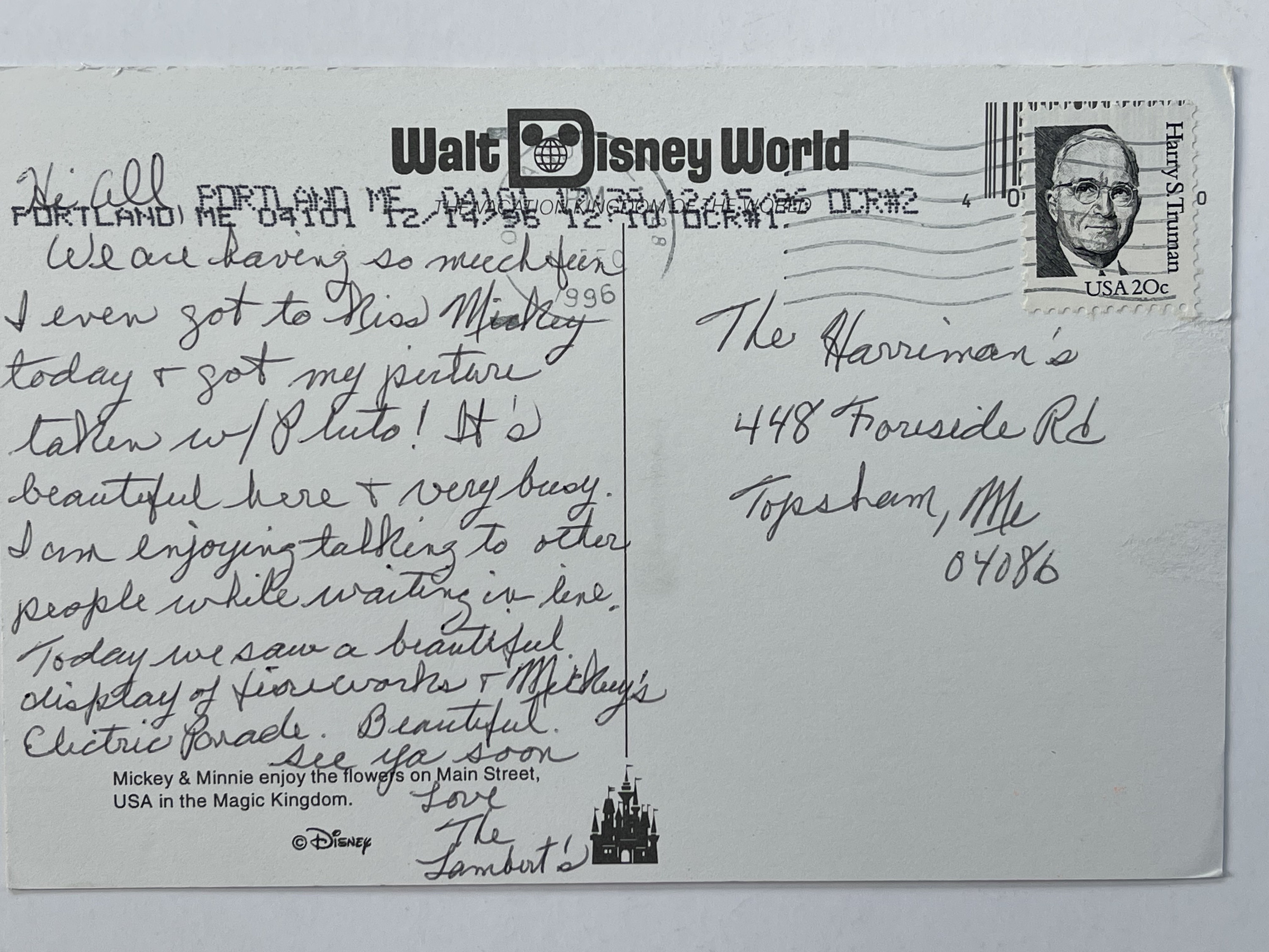 Vintage 1996 Mickey and Minnie Mouse - Disney Wold Character Postcards ...