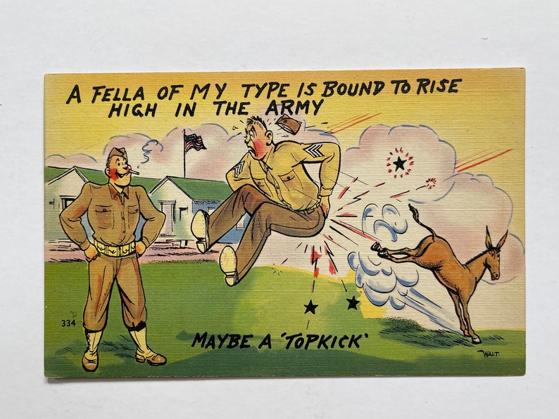 1940s Vintage Comic Army Military Soldier Gettin Kicked by A Donkey ...