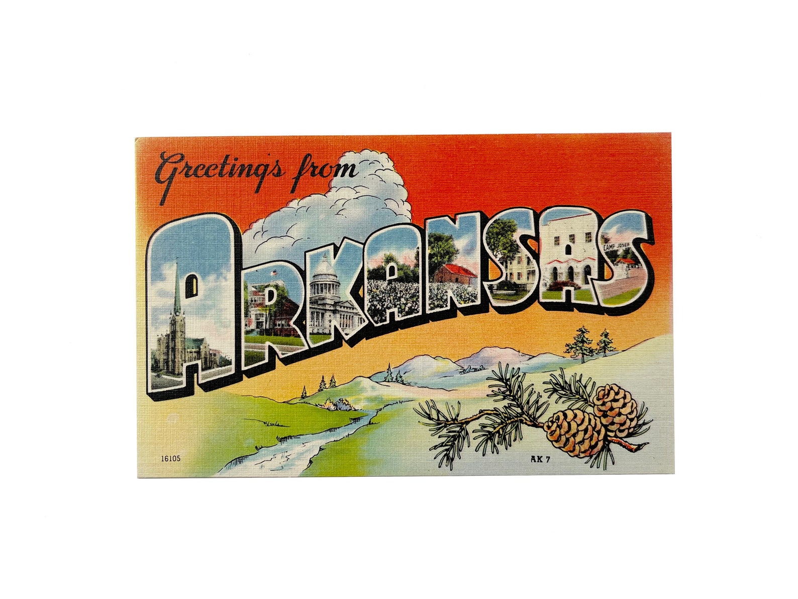 Vintage 1940s Greetings From Arkansas Tourism Large Letter Postcard ...