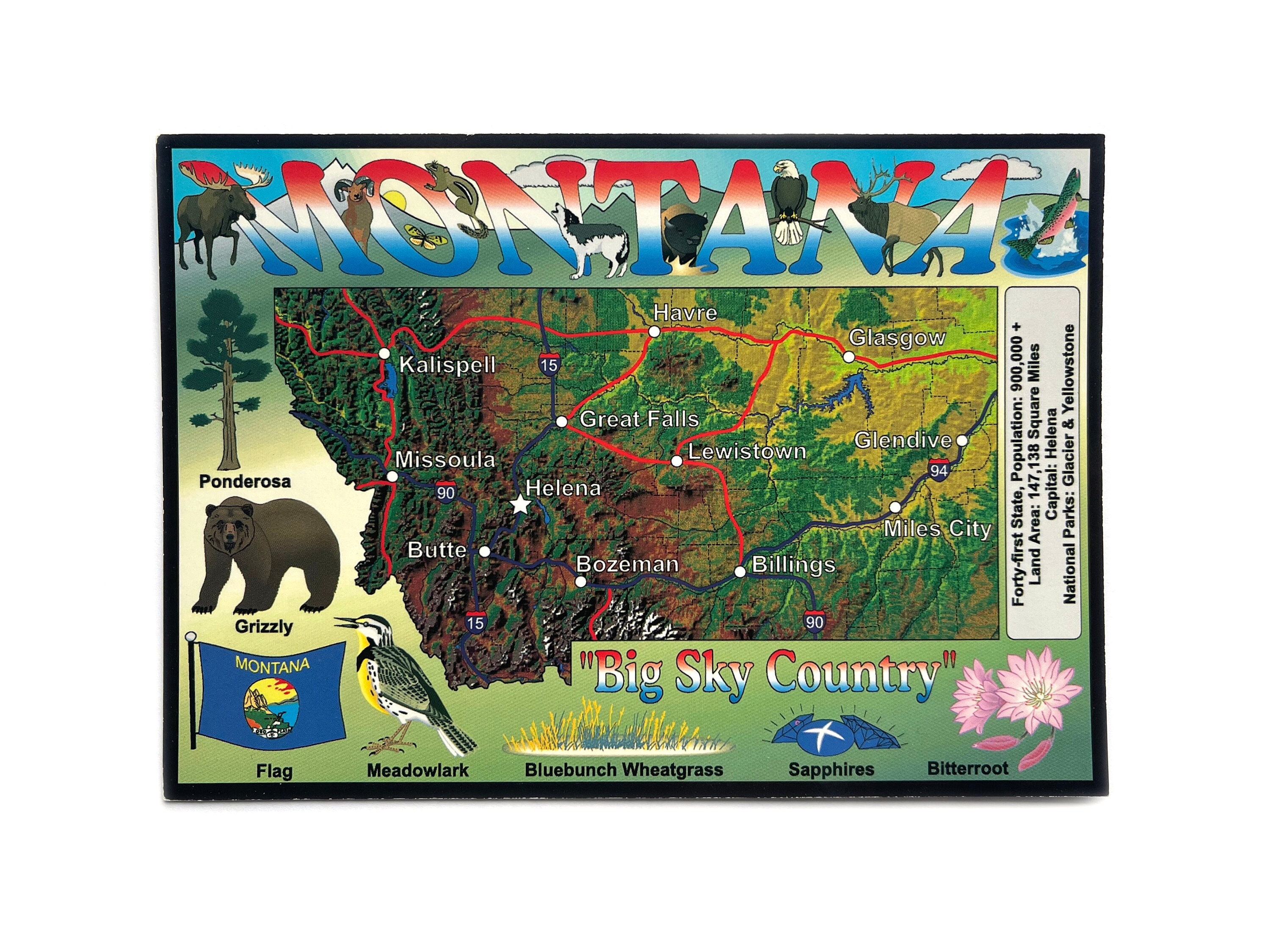 Vintage 2001 Montana - Big Sky Country Map Postcard - Facts and Tourism ...