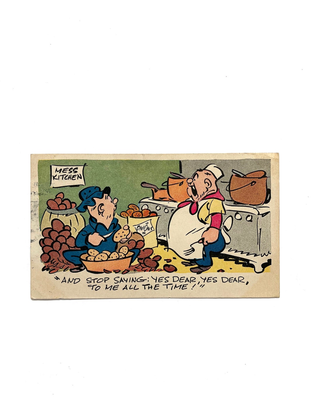 Vintage 1943 Comic Cartoon Humor Postcard Mess Kitchen US Army Postal ...