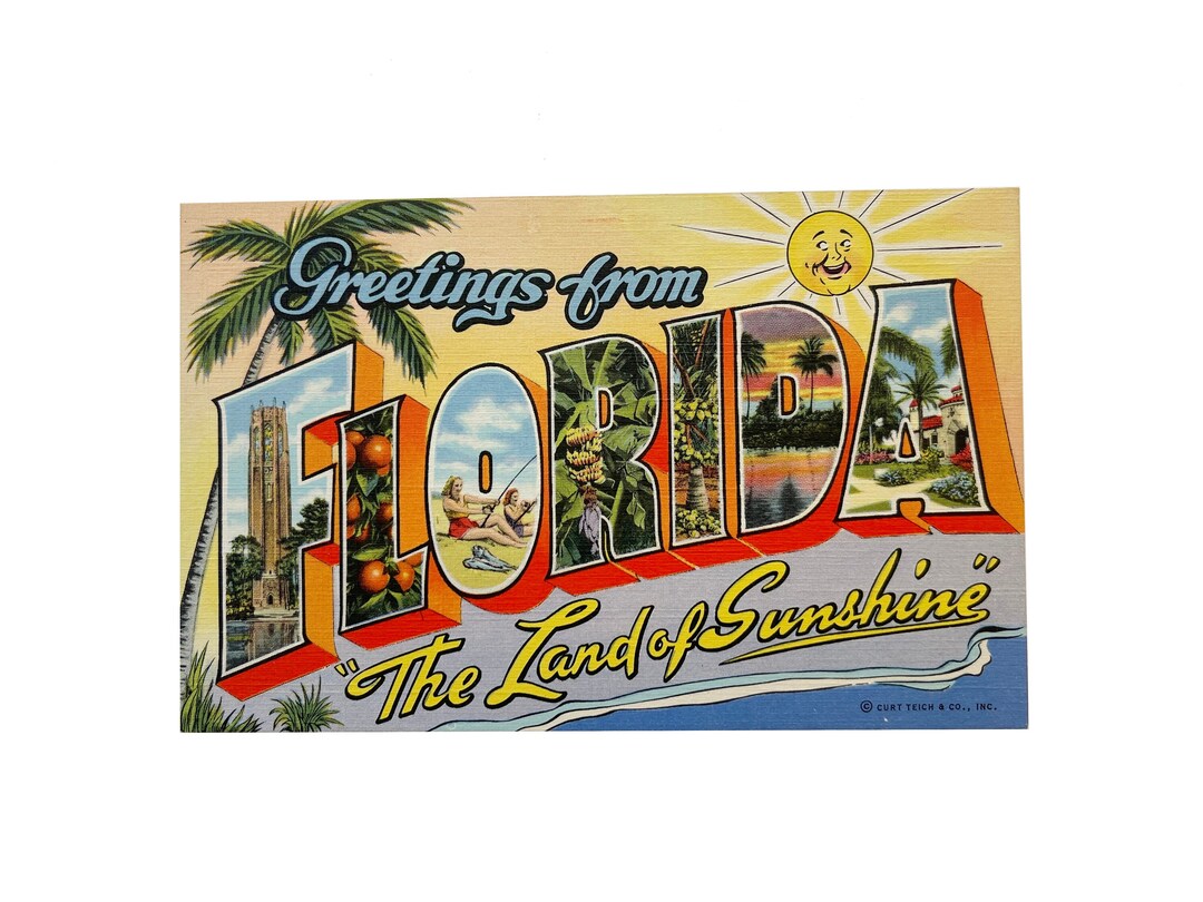 Vintage 1940s Florida - Land of Sunshine - Big, Large Letter Postcard ...