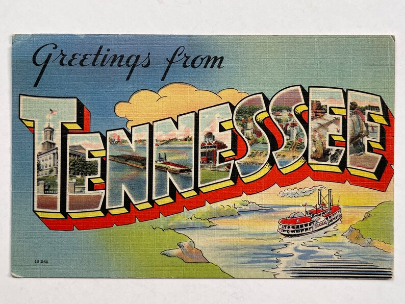 Vintage 1940s Greetings From Tennessee Large Letter Postcard ...
