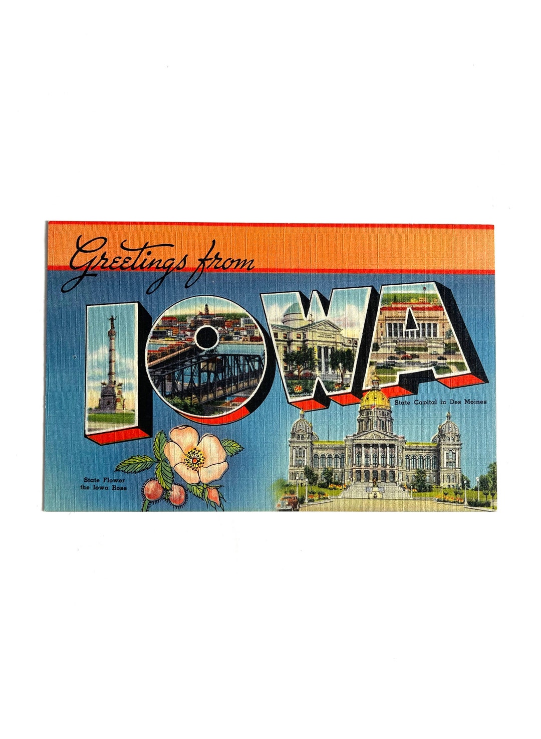 Vintage 1940s Greetings From Iowa Big Large Letter Post Card - Tichnor ...