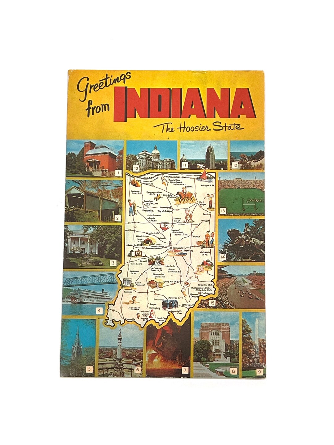 Vintage 1967 Greetings From Indiana Map Postcard the Hoosier State ...