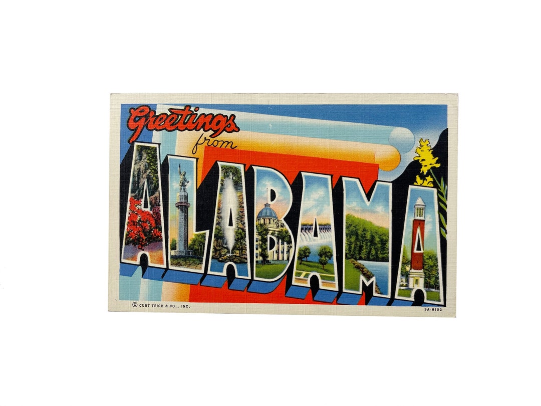 Vintage 1940s Greetings From Alabama Large Letter Postcard - Curt Teich ...