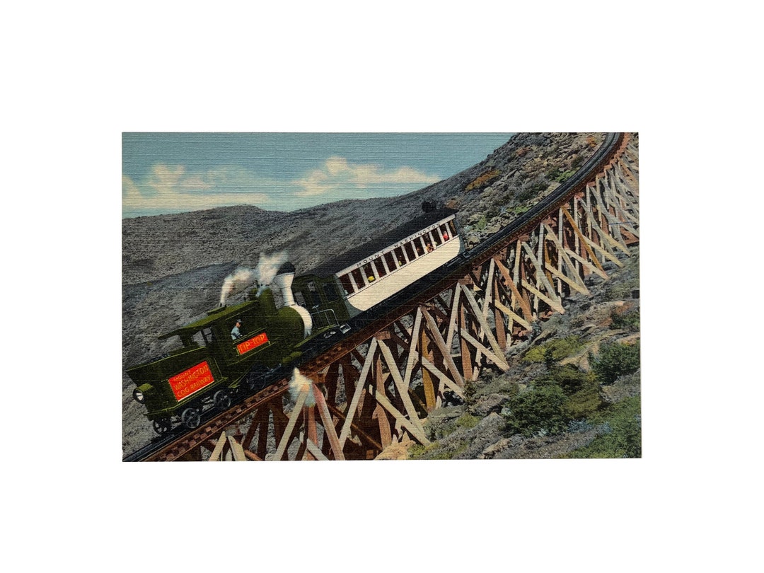 Vintage 1940s Linen Jacobs Ladder Train Postcard - Mt. Washington Cog ...