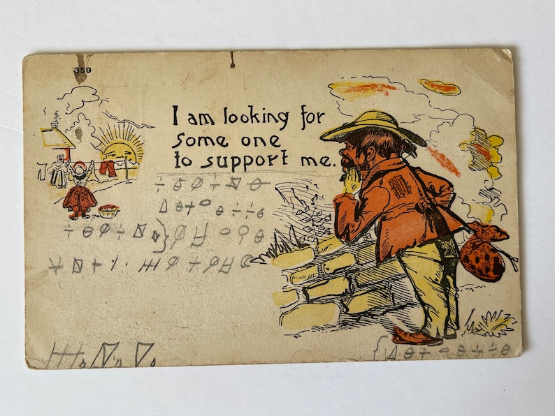Vintage 1907 Comic Illustration of Hobo Post Card - Looking for Some ...