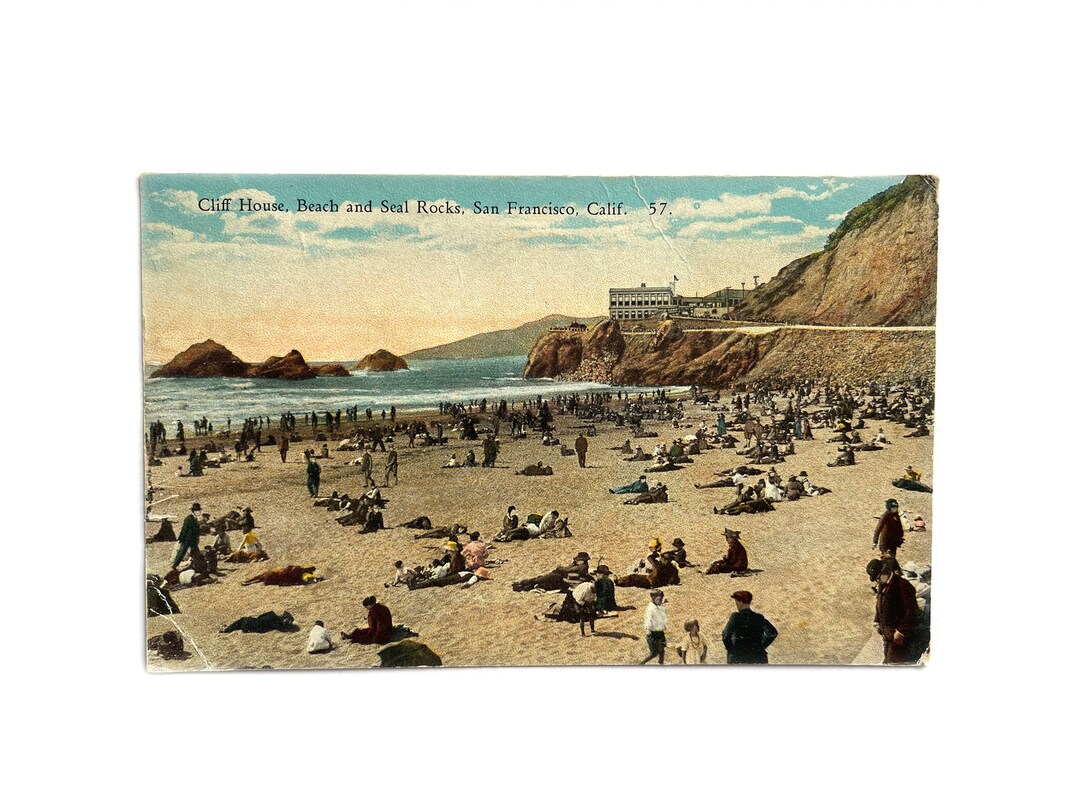 Vintage 1927 Cliff House Beach and Seal Rocks, San Francisco California ...