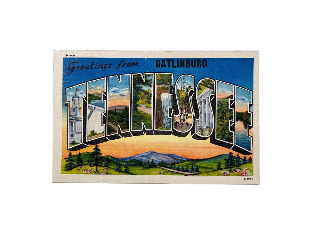 Vintage 1940s Greetings From Gatlinburg Tennessee Large Letter Postcard ...
