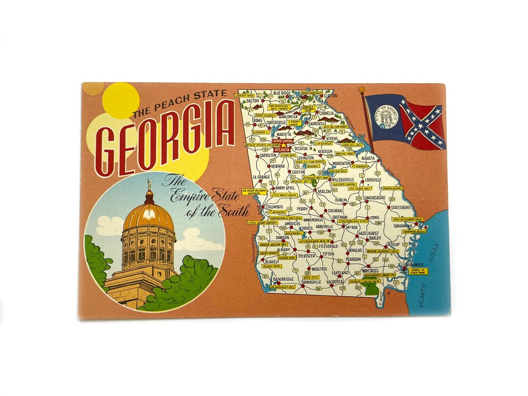 Vintage Greetings From Georgia Big Large Letter Map Post Card - Peach ...