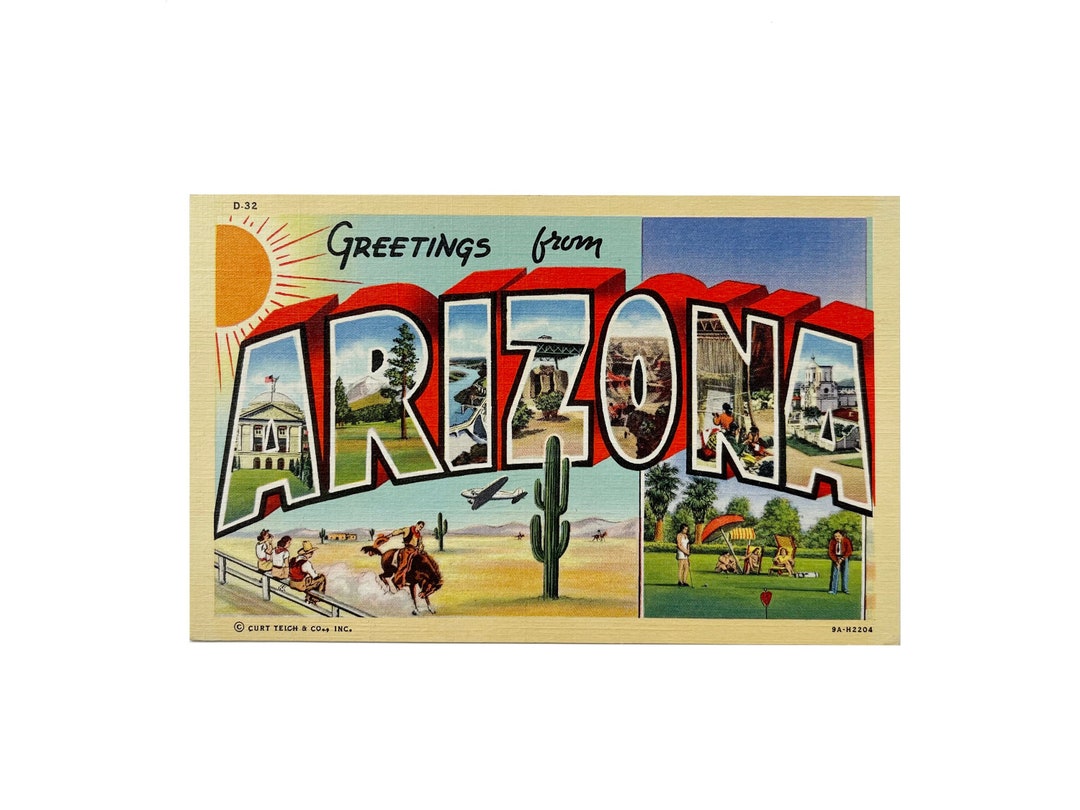 Vintage 1940s Greetings From Arizona Large Letter Postcard - Curt Teich ...