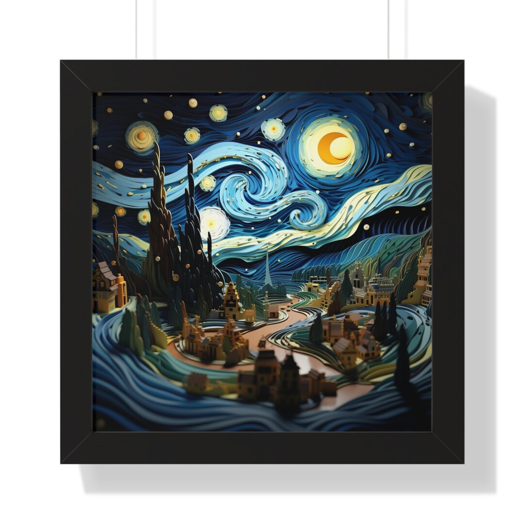 Starry Night 3D Enhanced Framed Poster Van Gogh Reimagined - Etsy