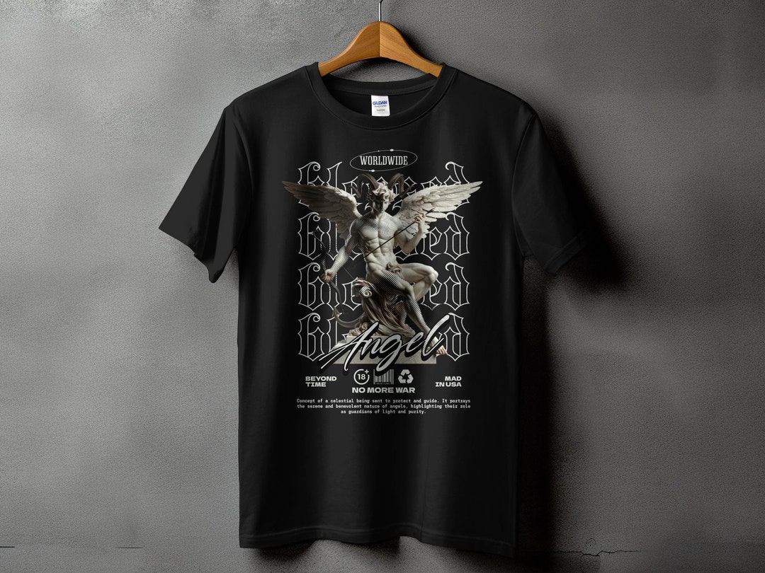 Gothic Angel Graphic Tee, Y2K Aesthetic Shirt, Edgy Streetwear T-shirt, Bold Design Tee, Trendy ...