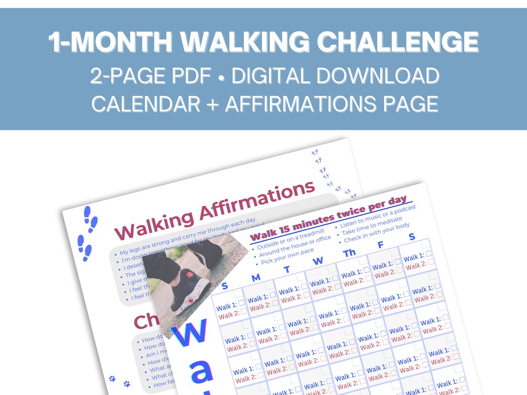 Walking Challenge | 1-month Digital, Printable Workout Plan | Home Walk ...