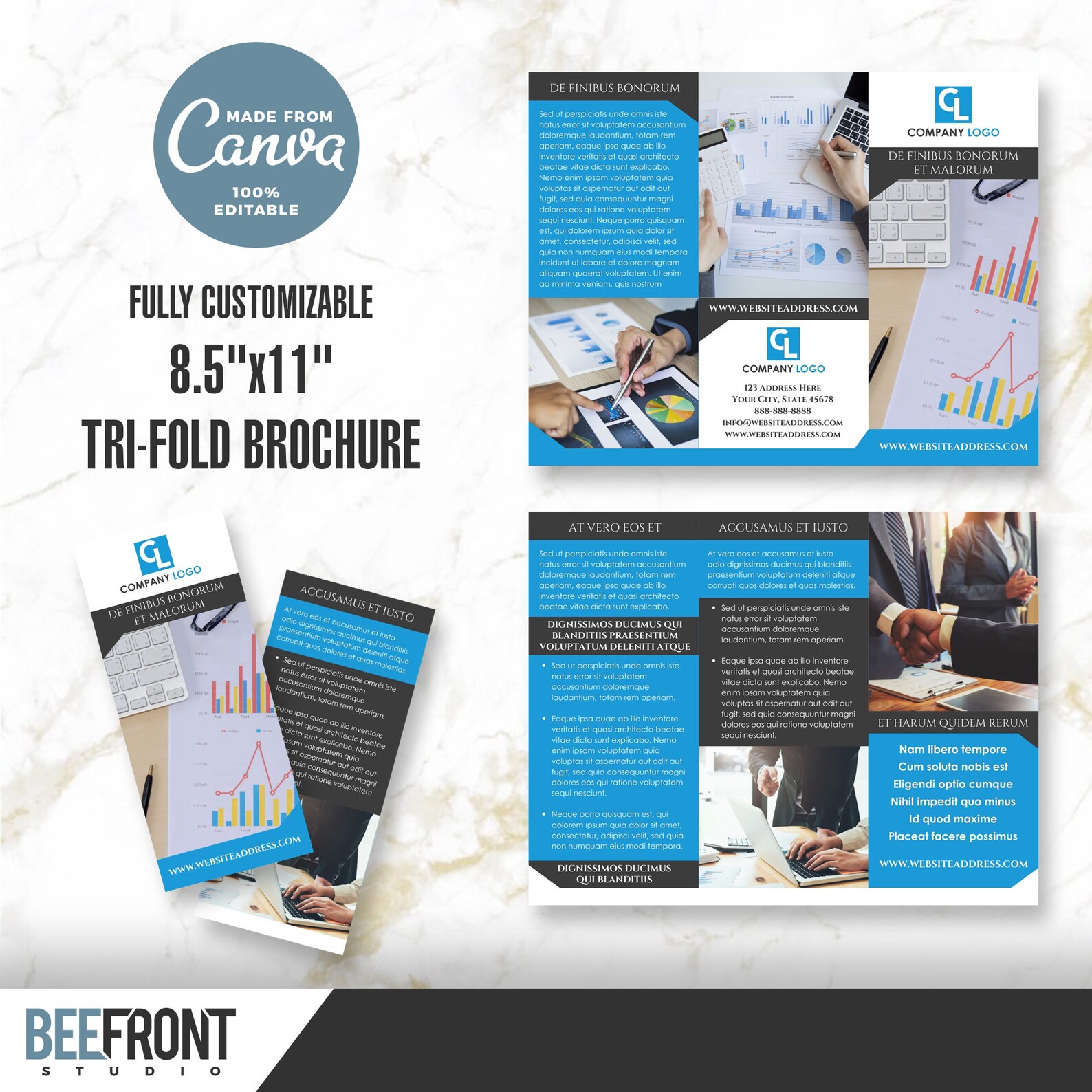 Tri-fold Brochure Template, Fully Editable DIY, Corporate, Professional ...