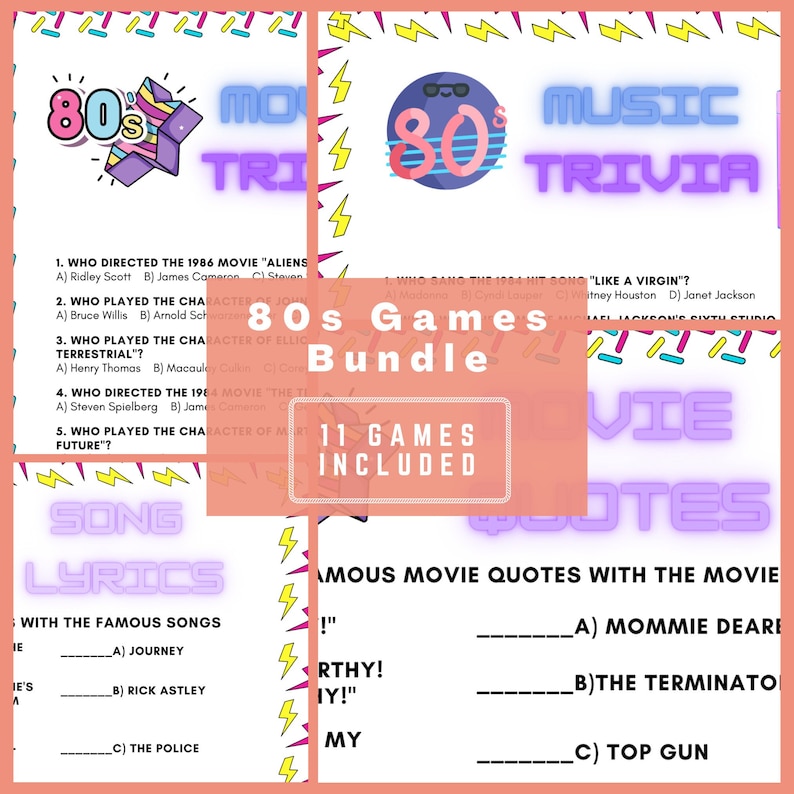 80s Games Bundle Printable, 80s Activities, 80s Party Games, 80s Trivia ...