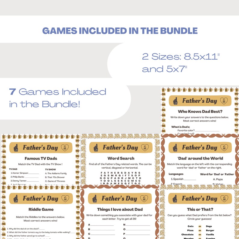 Fathers Day Printable Games Games Bundle Riddles This or That Word ...