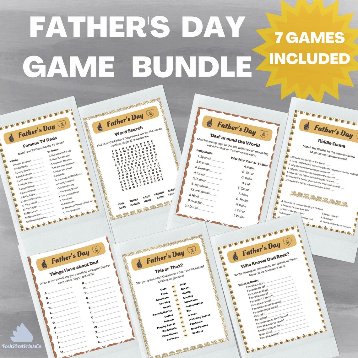 Fathers Day Printable Games Games Bundle Riddles This or That Word ...